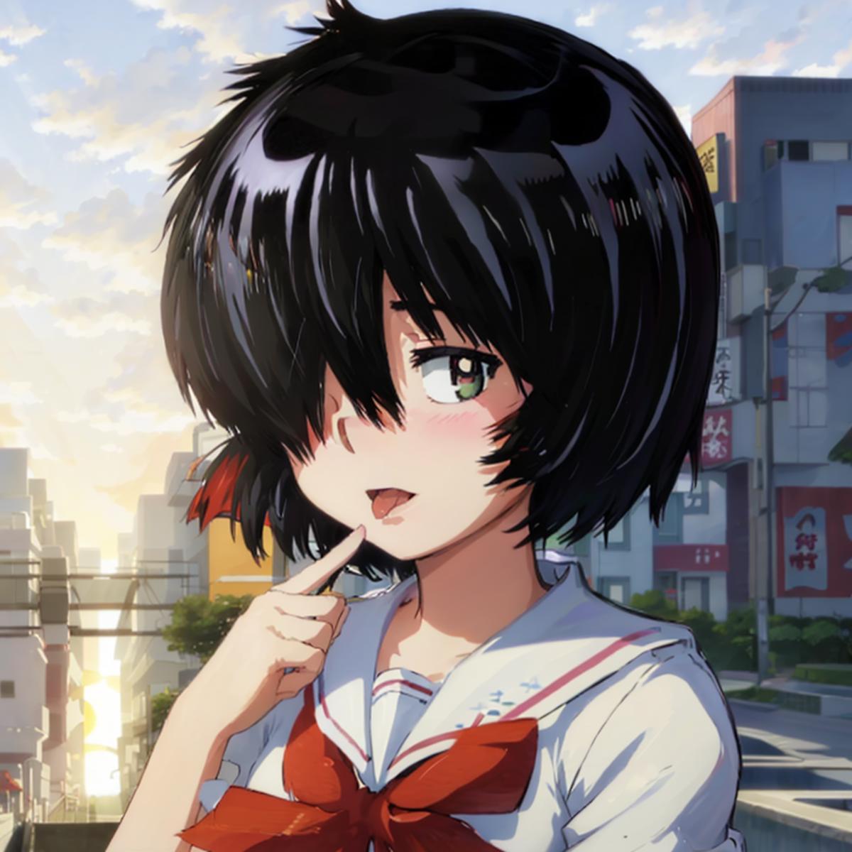 Urabe, serafuku, (hair over eyes:1.3), anime, masterpiece, best quality ...