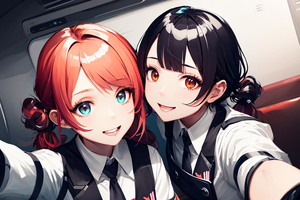 Anime characters are posing for a picture on a train - SeaArt AI
