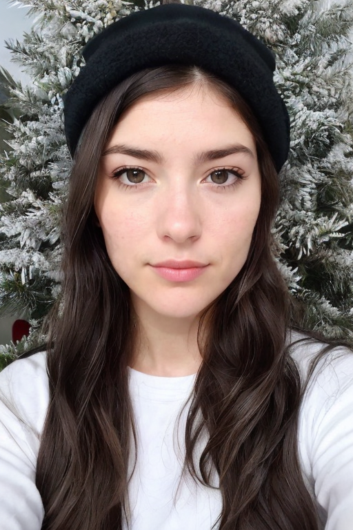 A close up of a woman wearing a black hat and a white shirt - SeaArt AI