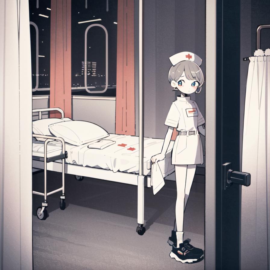 Anime character standing in a hospital room with a bed and a hospital ...