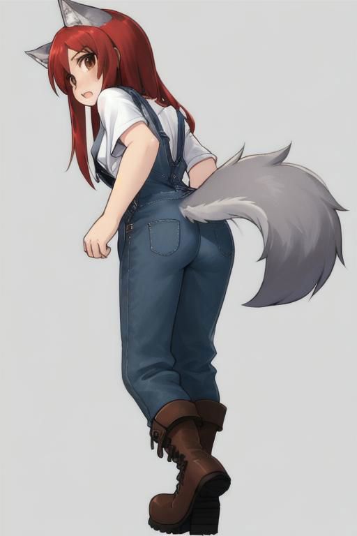 A woman with red hair and a cat tail is standing - SeaArt AI