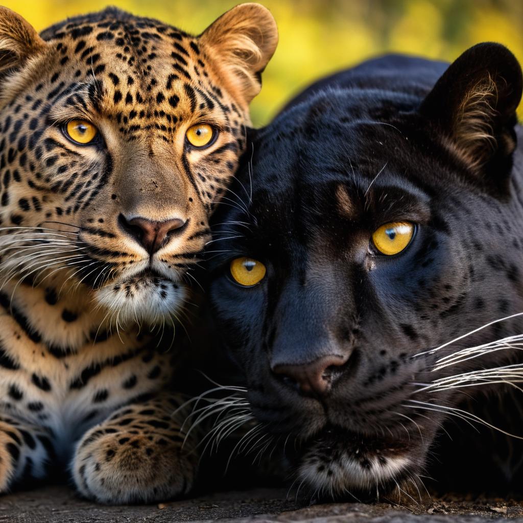 Two black and brown leopards laying next to each other - SeaArt AI