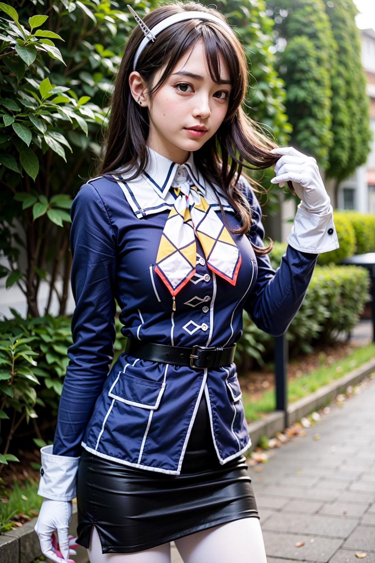 There is a woman in a uniform posing for a picture - SeaArt AI