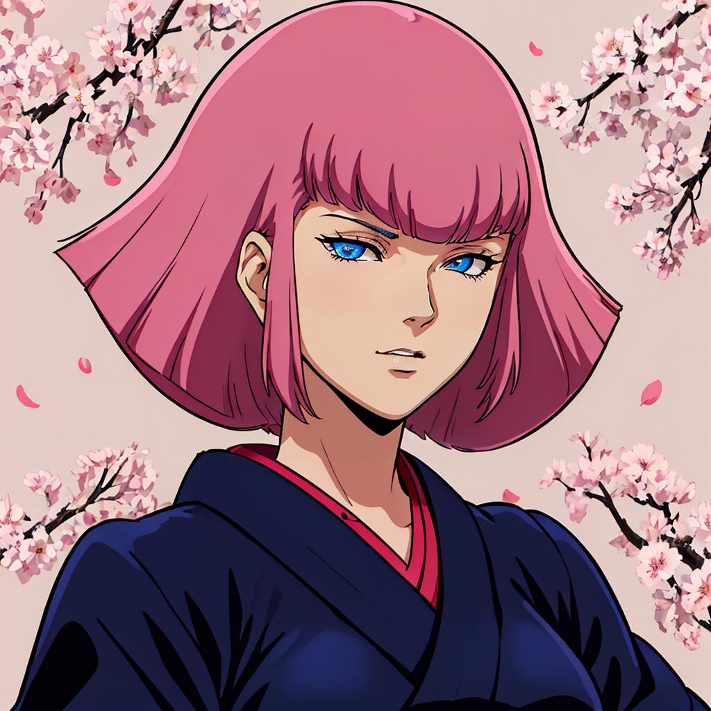 A close up of a person with pink hair and blue eyes - SeaArt AI