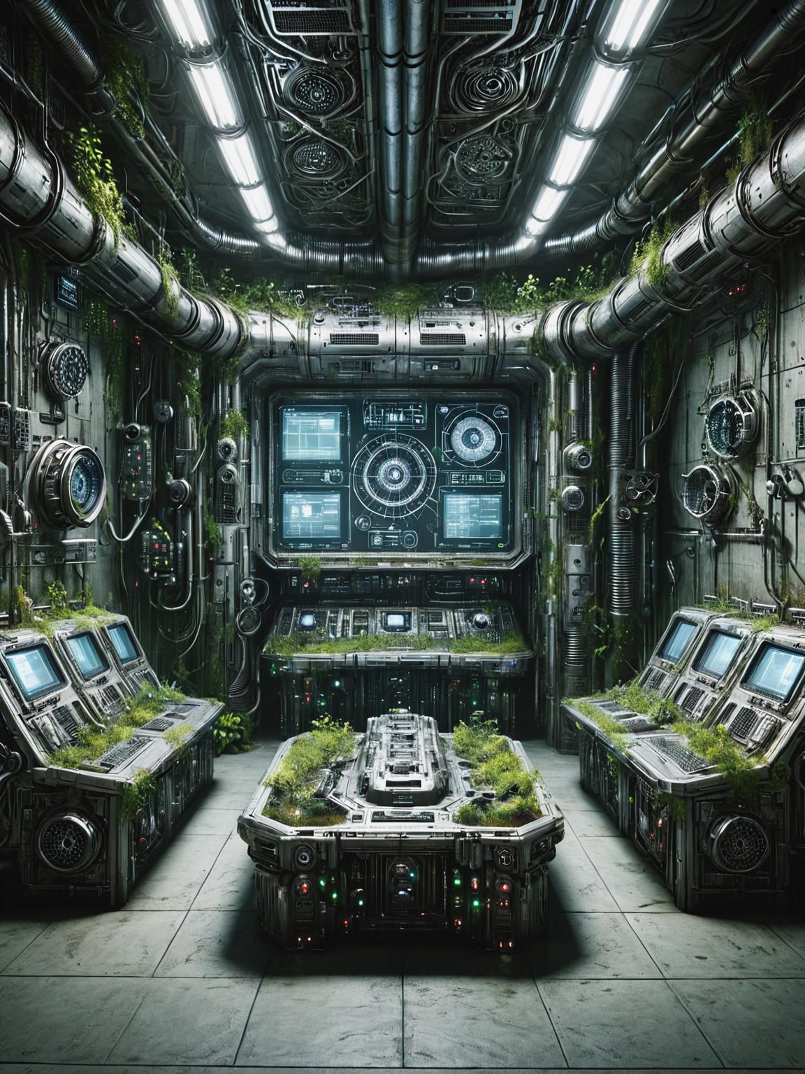A close up of a room with a bunch of computers on it - SeaArt AI