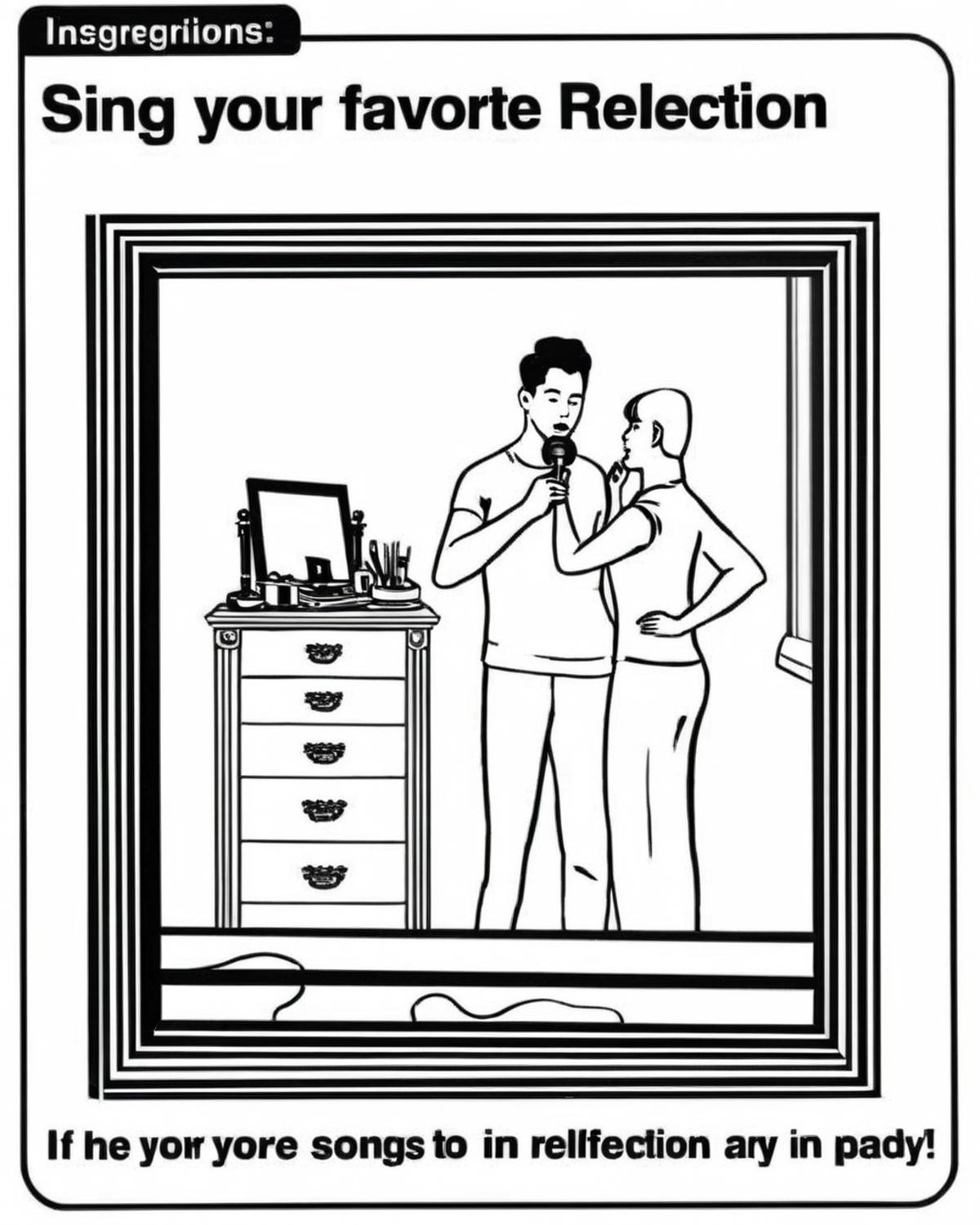 A cartoon of a man and woman standing in front of a mirror - SeaArt AI
