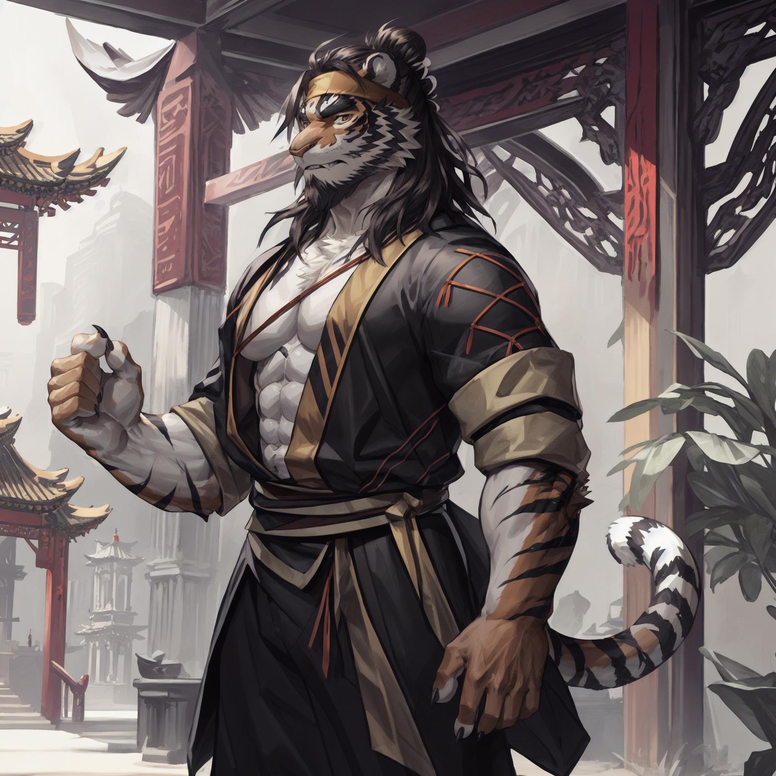 A close up of a person in a tiger costume holding a bird - SeaArt AI