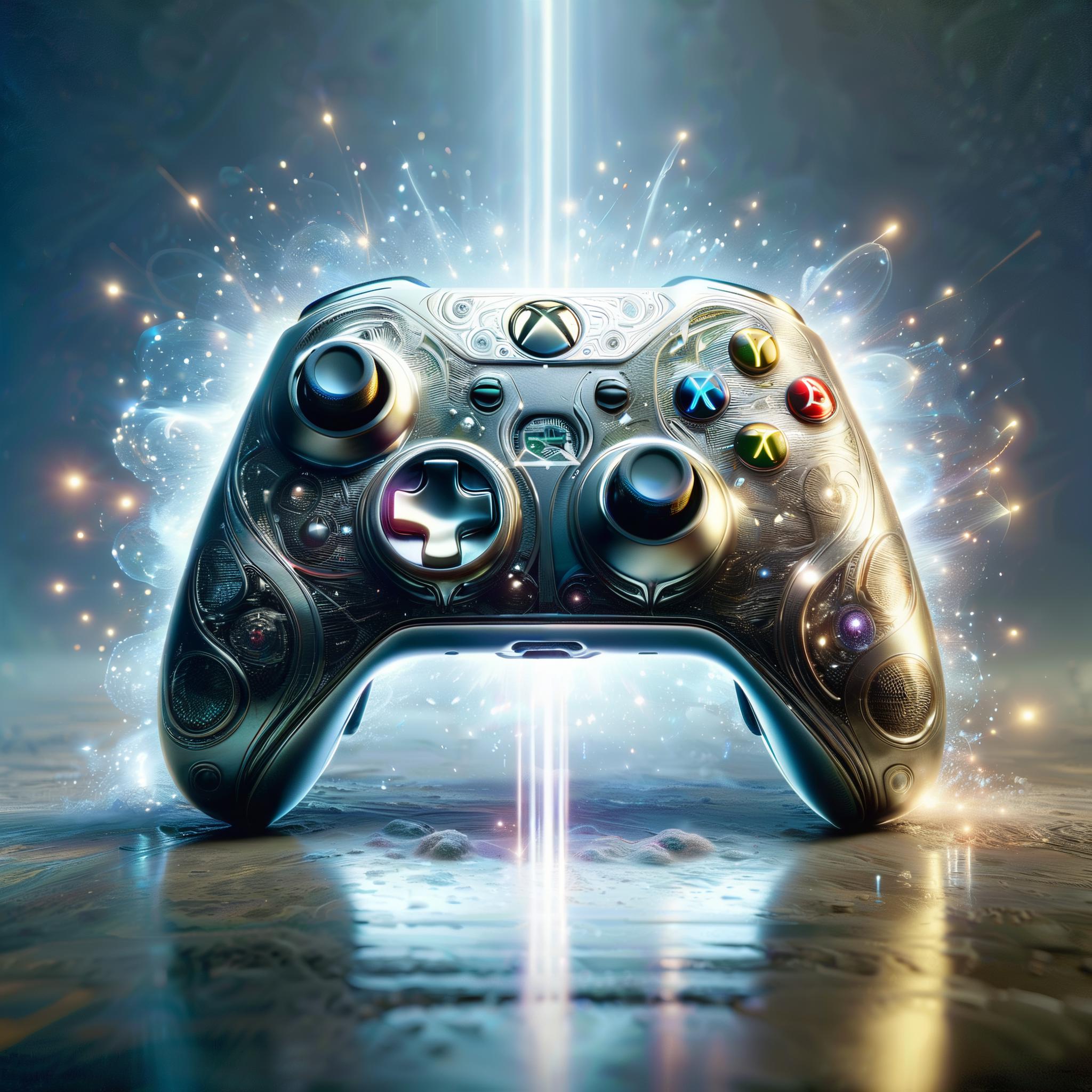 A close up of a video game controller with a glowing background - SeaArt AI