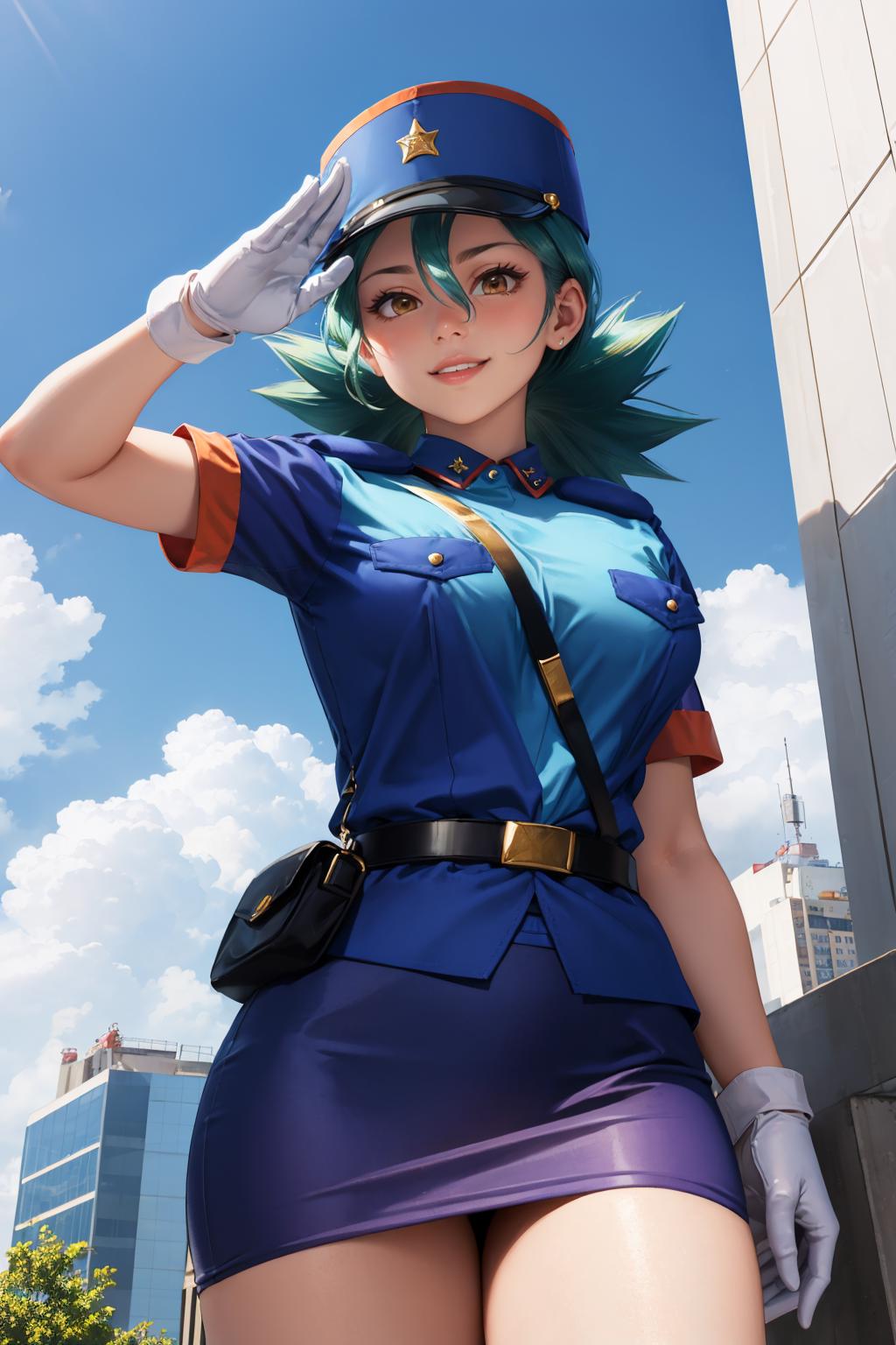 A woman in a uniform is posing for a picture - SeaArt AI