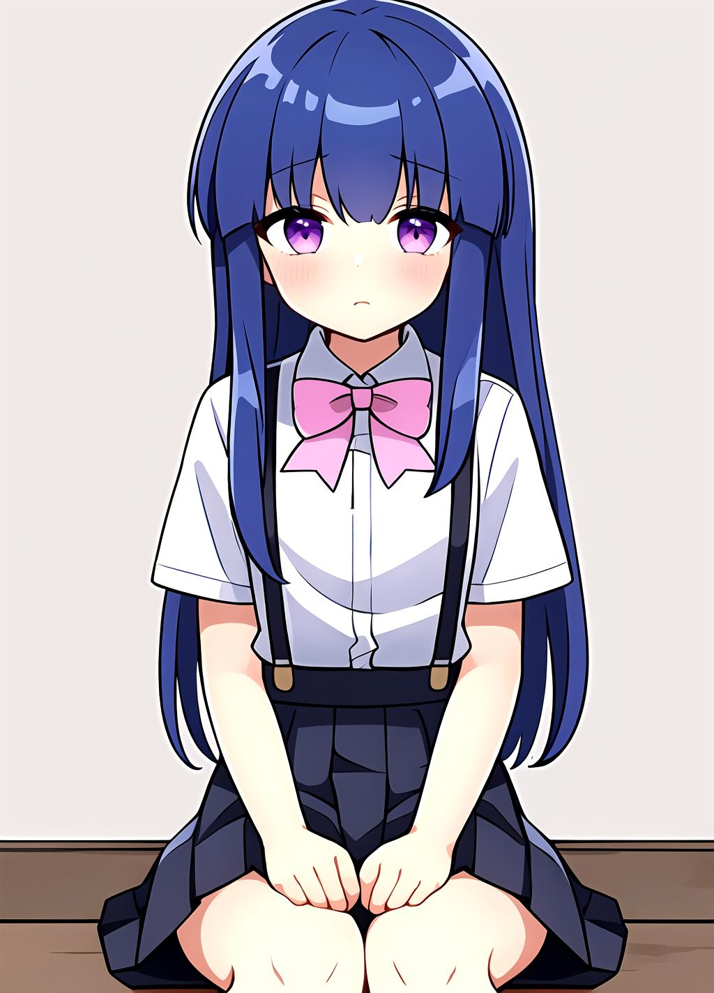 Anime girl sitting on the floor with her legs crossed - SeaArt AI