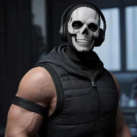 A close up of a person wearing a mask and headphones - SeaArt AI