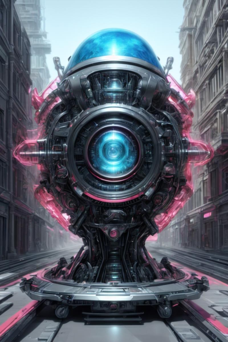 A close up of a futuristic looking object on a city street - SeaArt AI