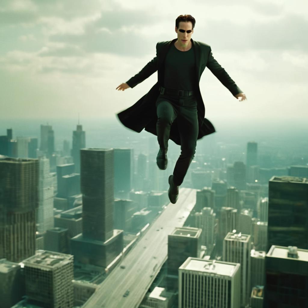 Arafed image of a man flying over a city - SeaArt AI