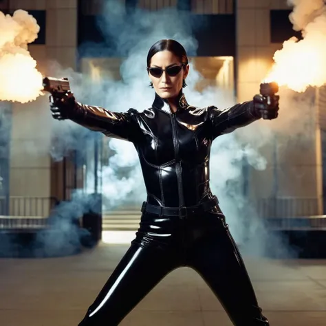 A close up of a person in a black suit holding a gun - SeaArt AI