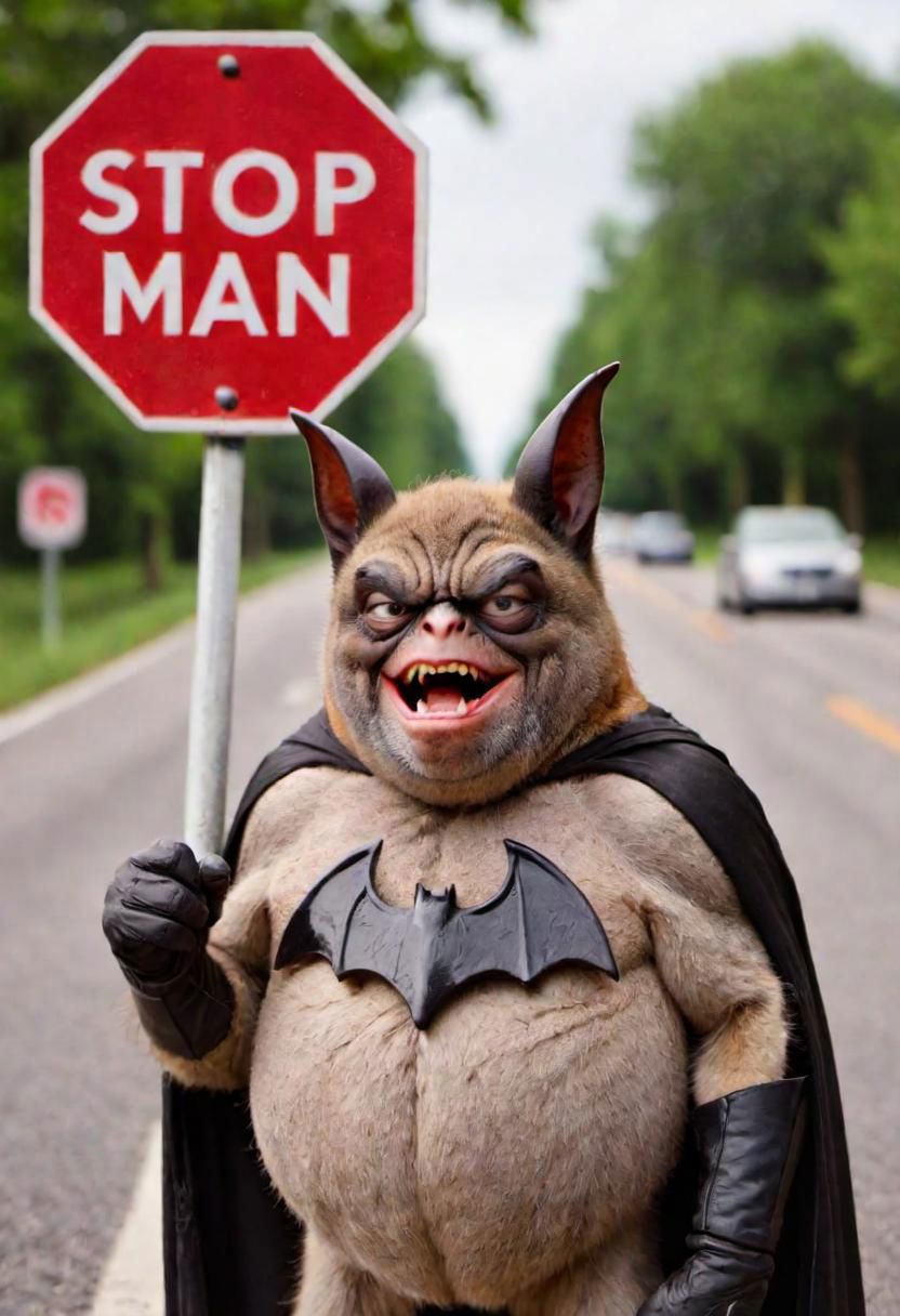 Batman holding a stop sign with a bat on it - SeaArt AI