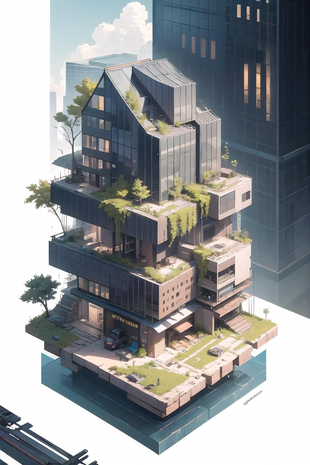 A close up of a building with a train on the tracks - SeaArt AI