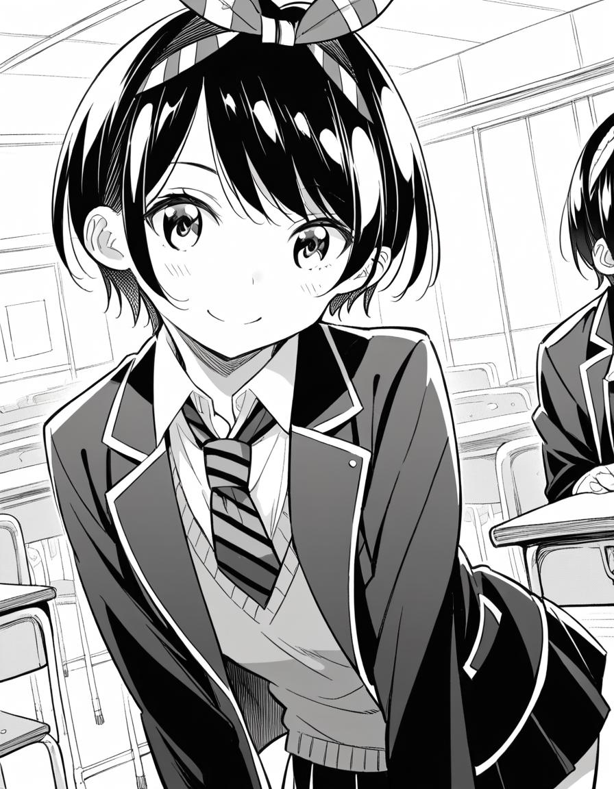 Anime image of a girl in a school uniform sitting at a desk - SeaArt AI
