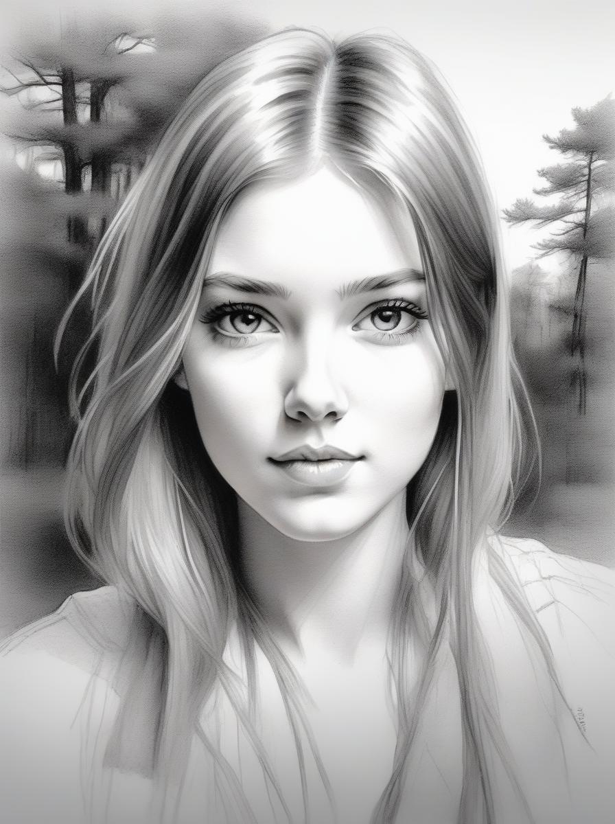 A drawing of a woman with long hair and a white shirt - SeaArt AI