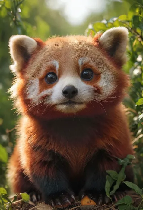 A close up of a red panda sitting in a tree - SeaArt AI