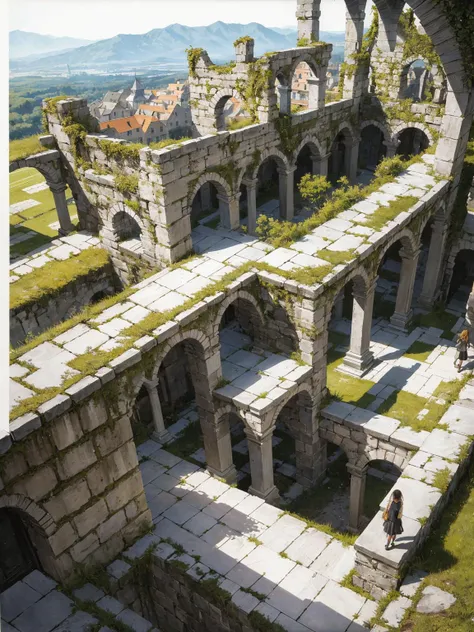 A picture taken from above of a building with a courtyard and a ...