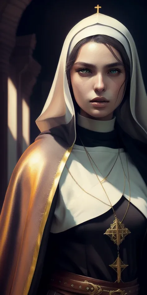 A woman in a nun outfit with a cross on her shoulder - SeaArt AI