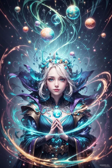 A woman with a crown and a glowing orb in her hands - SeaArt AI
