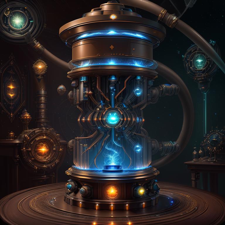 A close up of a steam powered machine with a lot of lights - SeaArt AI