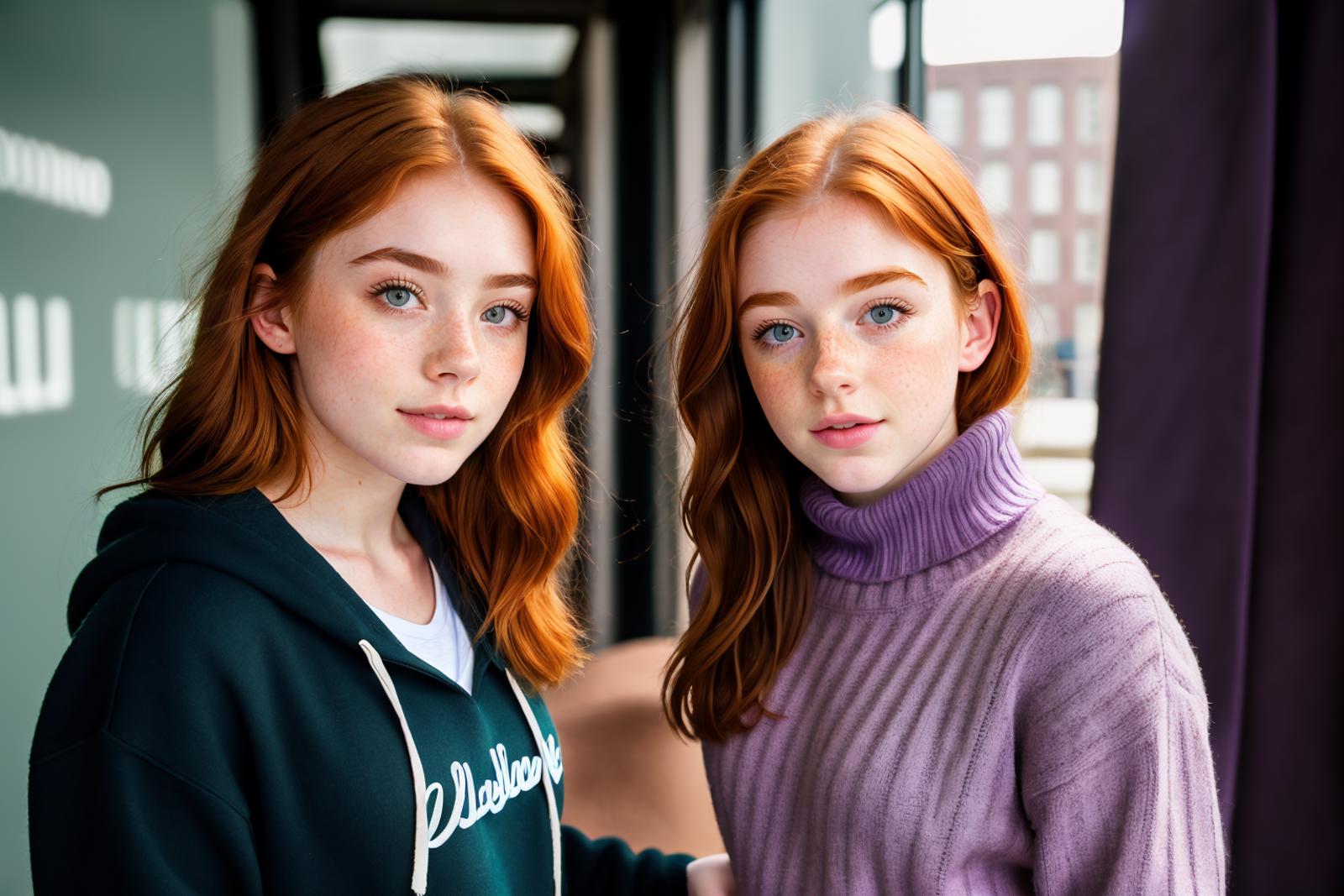 Two women standing next to each other in front of a window - SeaArt AI