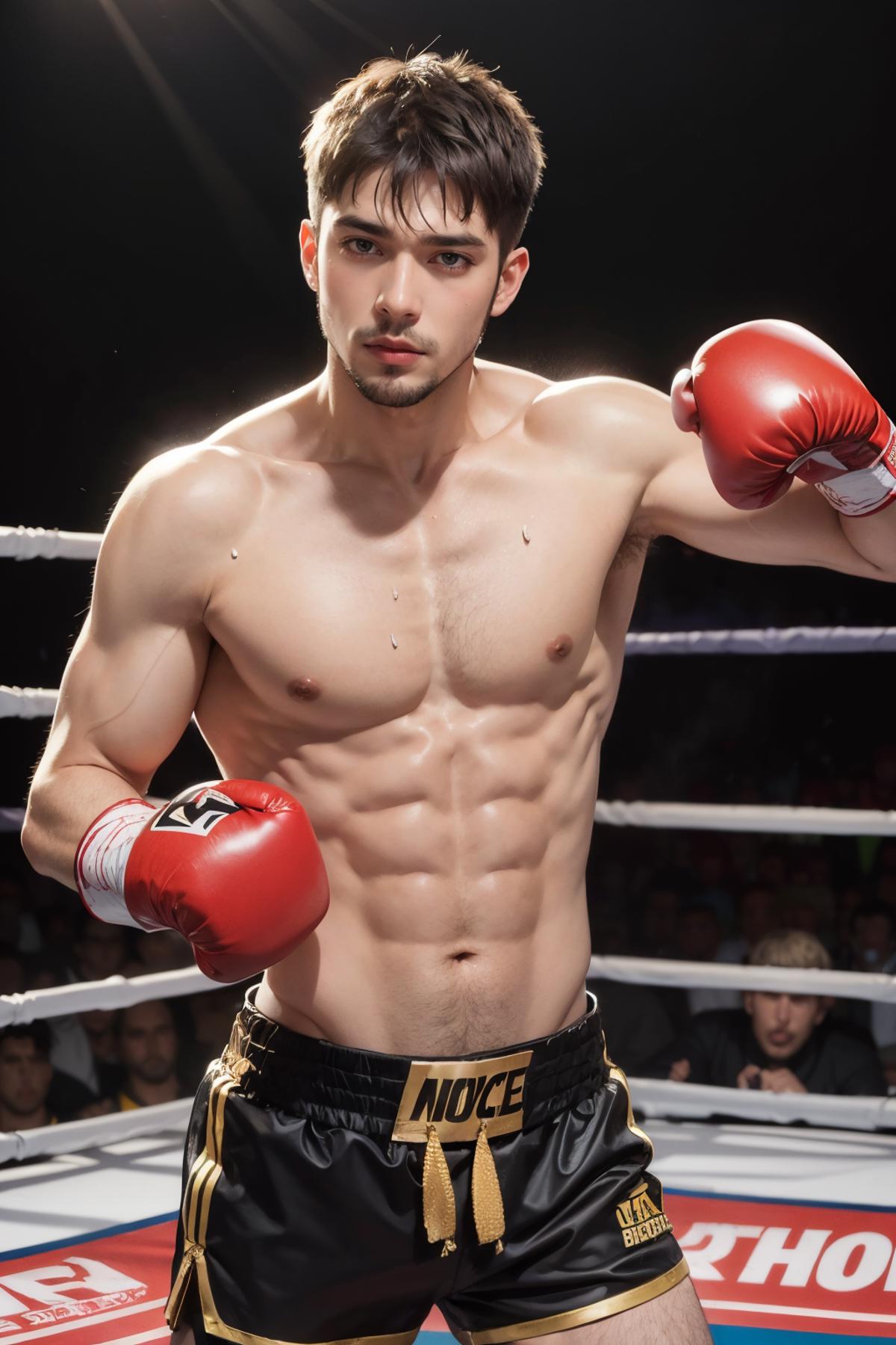 Arafed male boxer in a boxing ring with a red glove - SeaArt AI