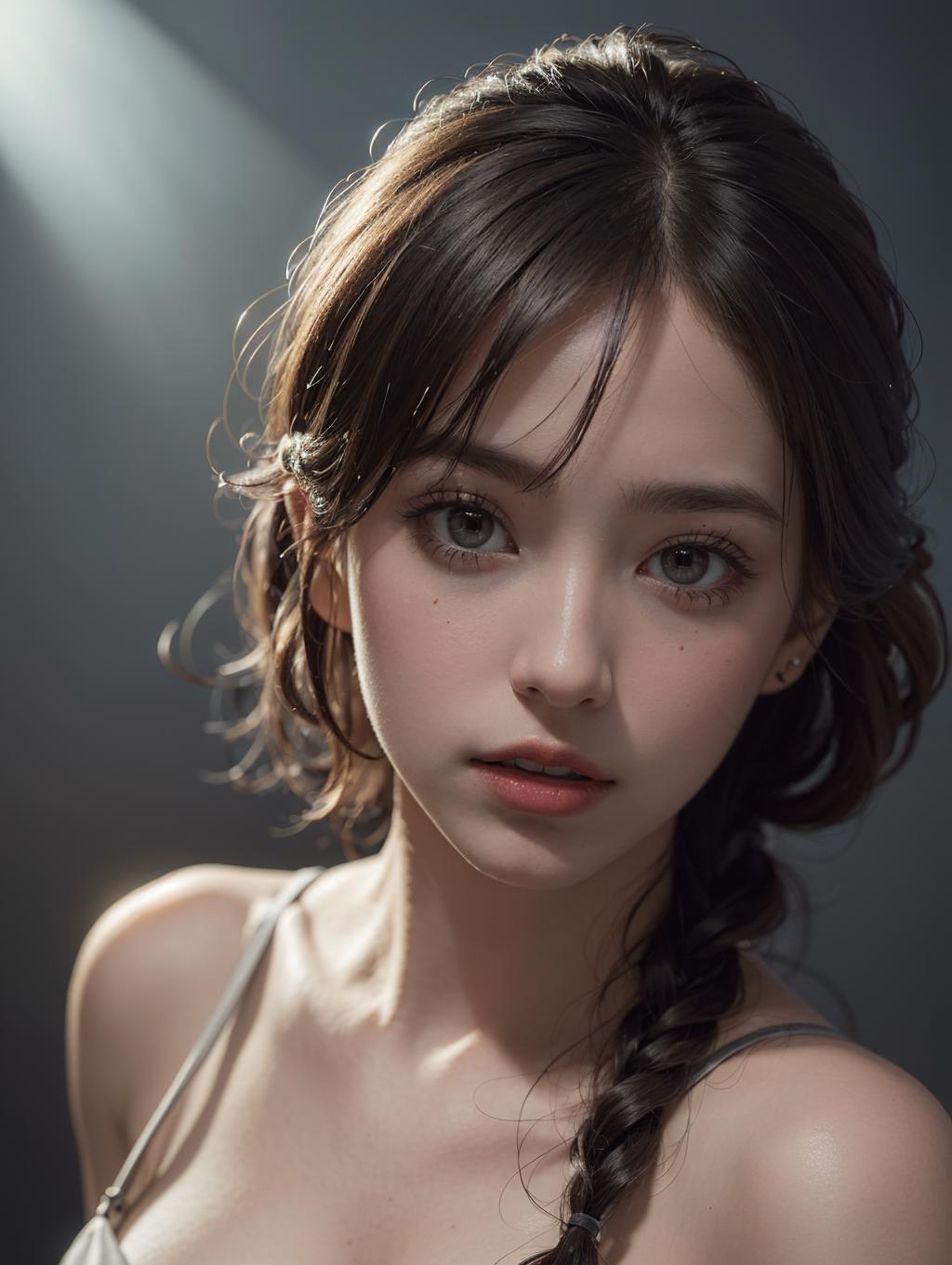 長い髪と白いトップスを着た女性が写真を撮るためにポーズをとっている Seaart Ai 