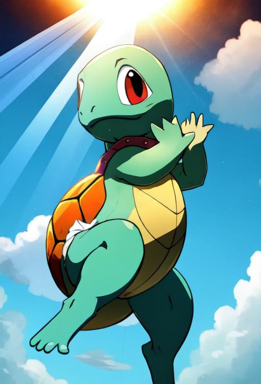 A cartoon turtle is flying through the air with a ball - SeaArt AI