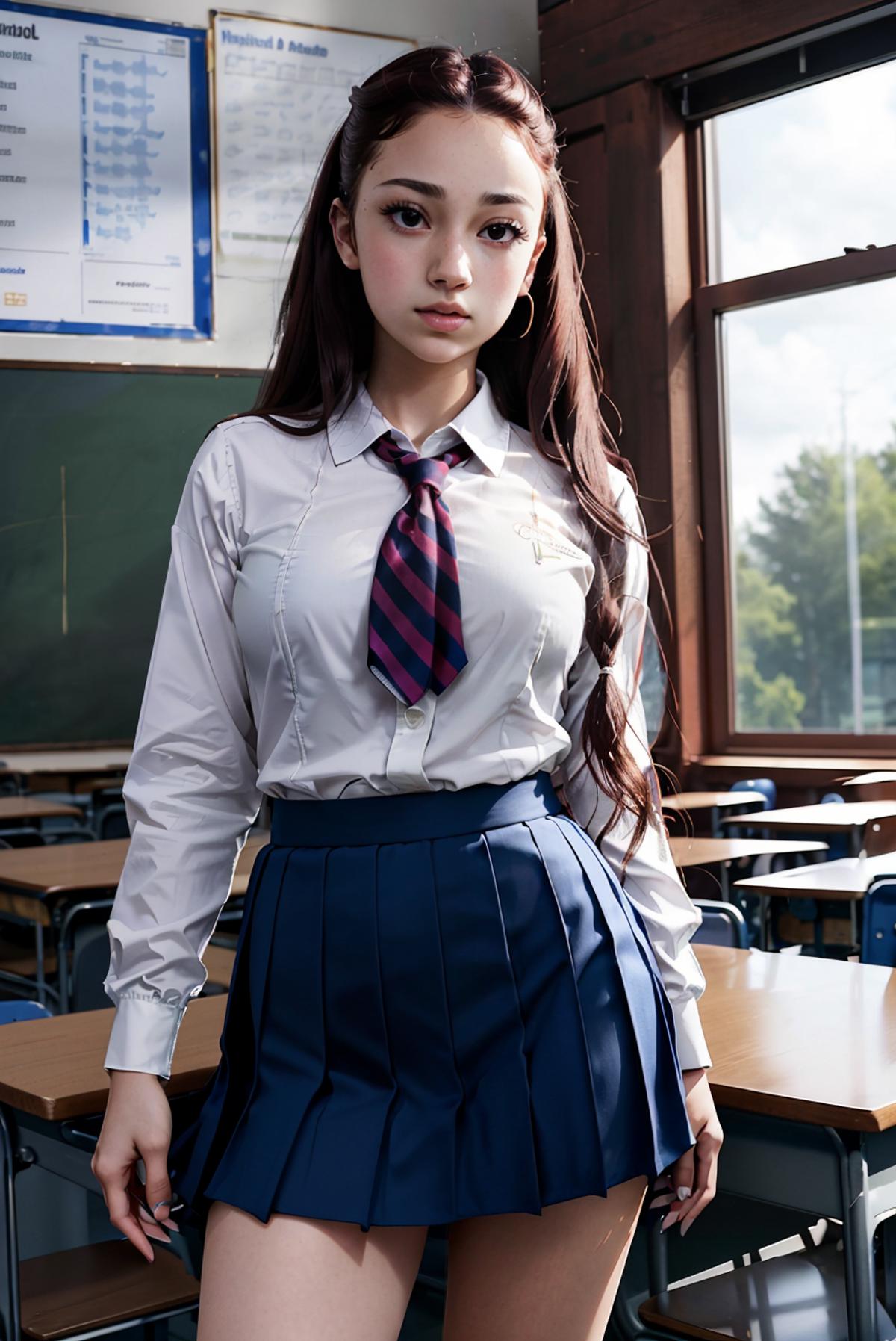 Arafed asian woman in a school uniform posing in front of a classroom - SeaArt AI
