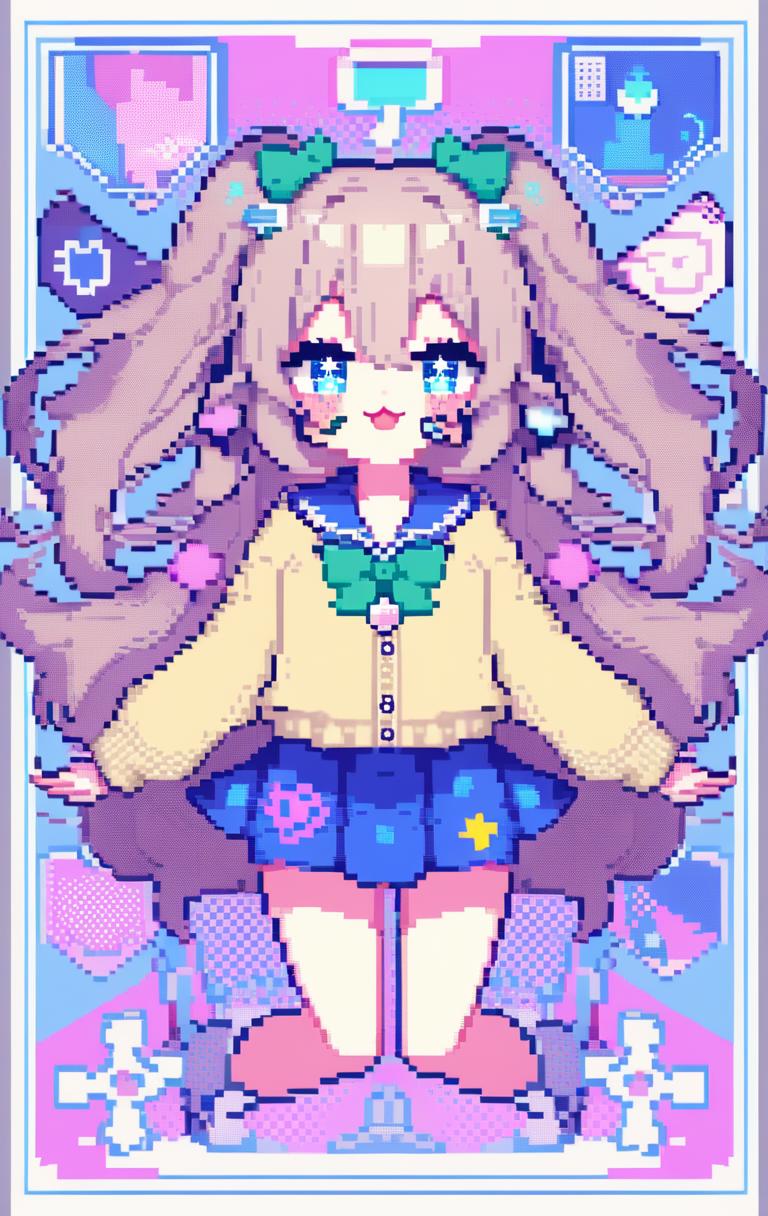 A pixel art of a girl with long hair and a bow - SeaArt AI