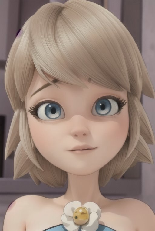 A cartoon girl with a flower in her hair - SeaArt AI