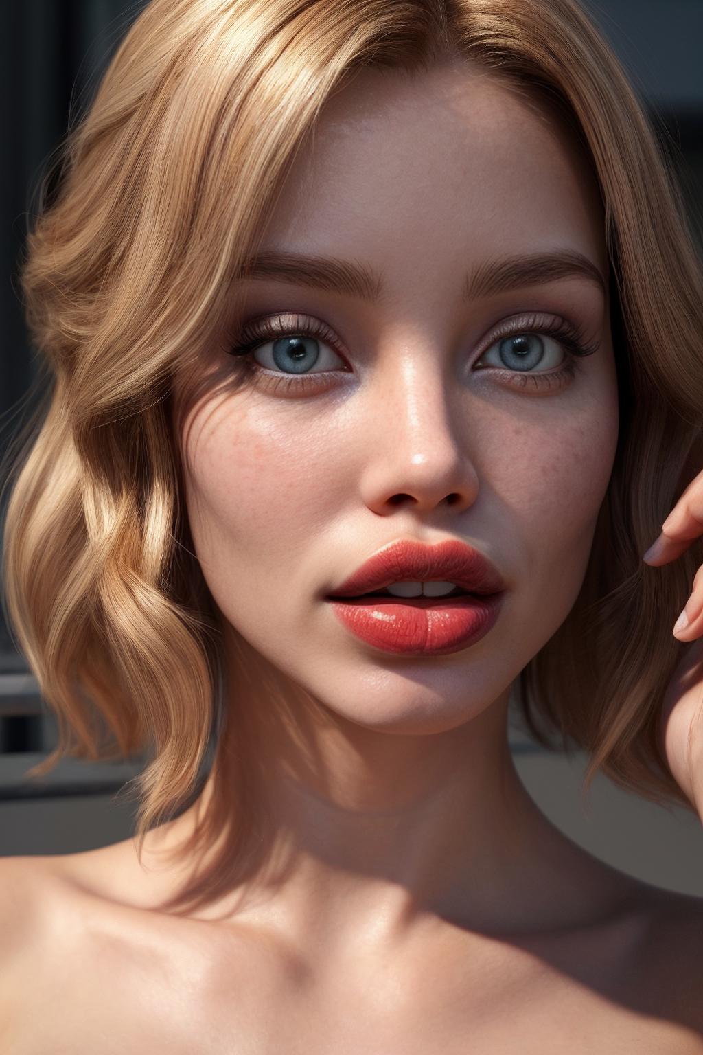 A close up of a woman with a red lipstick and a red lip - SeaArt AI