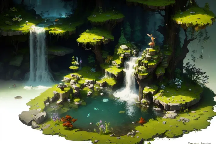 A close up of a waterfall with a small waterfall in the middle - SeaArt AI