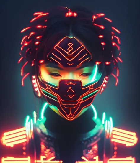 A close up of a person wearing a neon mask - SeaArt AI