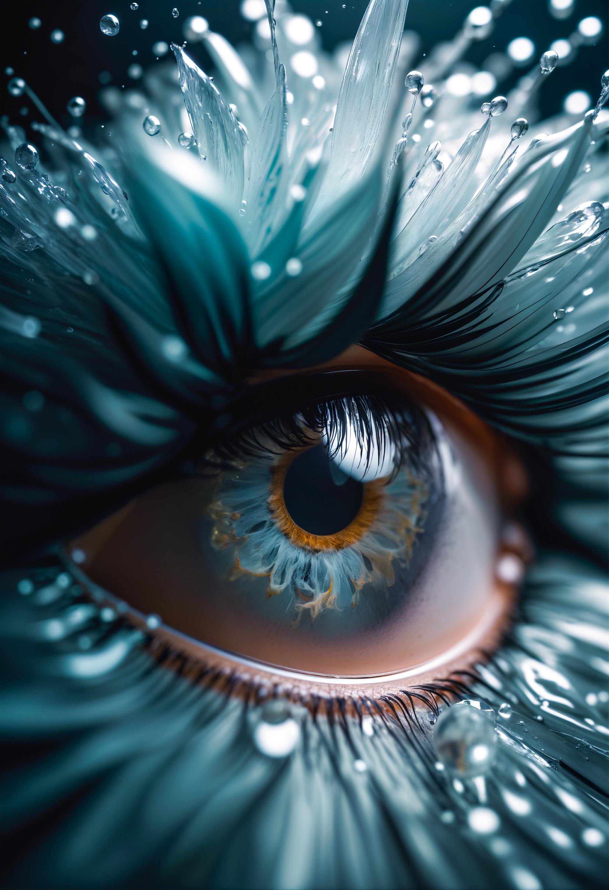 Close up of a blue eye with water droplets on it - SeaArt AI