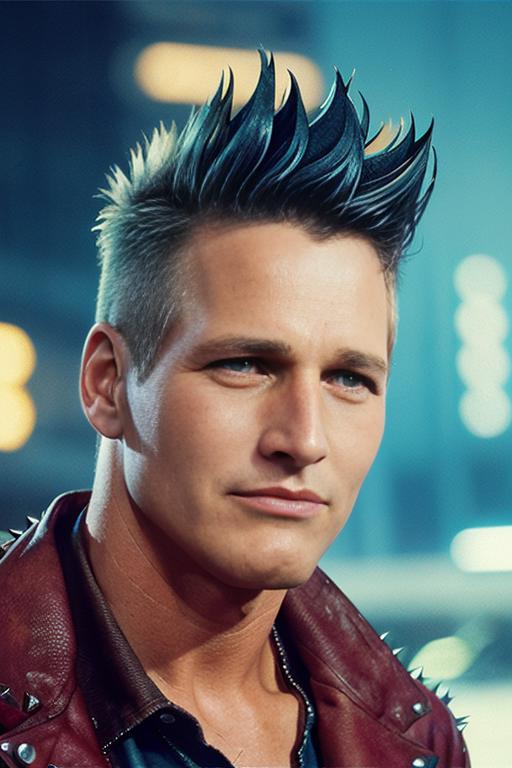A close up of a man with a spiked mohawk and leather jacket - SeaArt AI