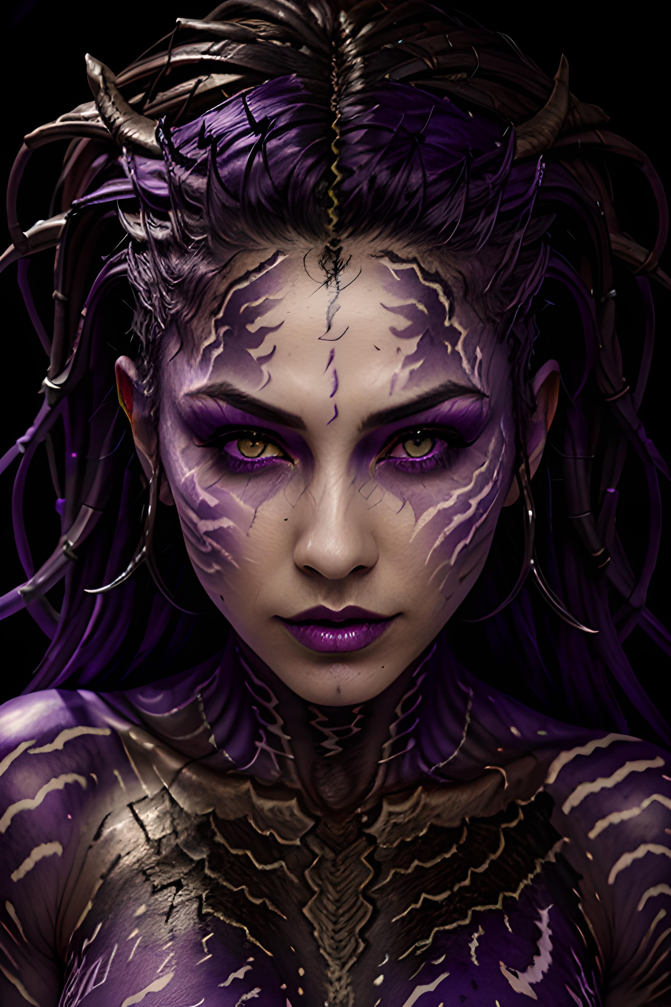 , purple skin woman in a (very dark - SeaArt AI