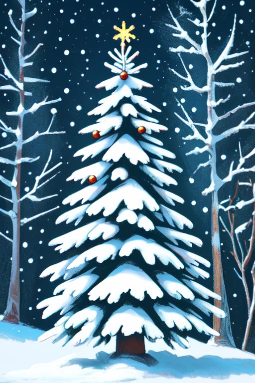 A painting of a christmas tree with a star on top of it - SeaArt AI
