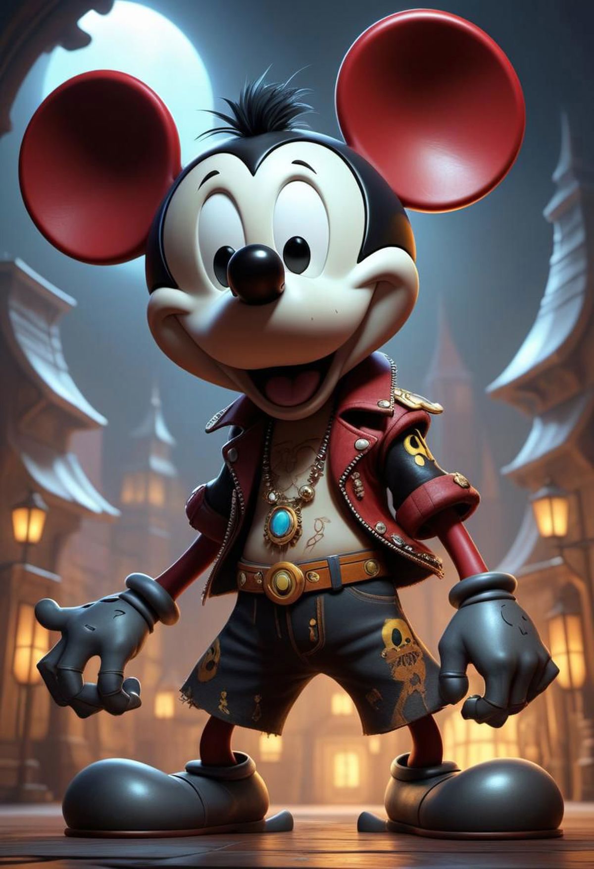 A close up of a mickey mouse figure in a dark room - SeaArt AI