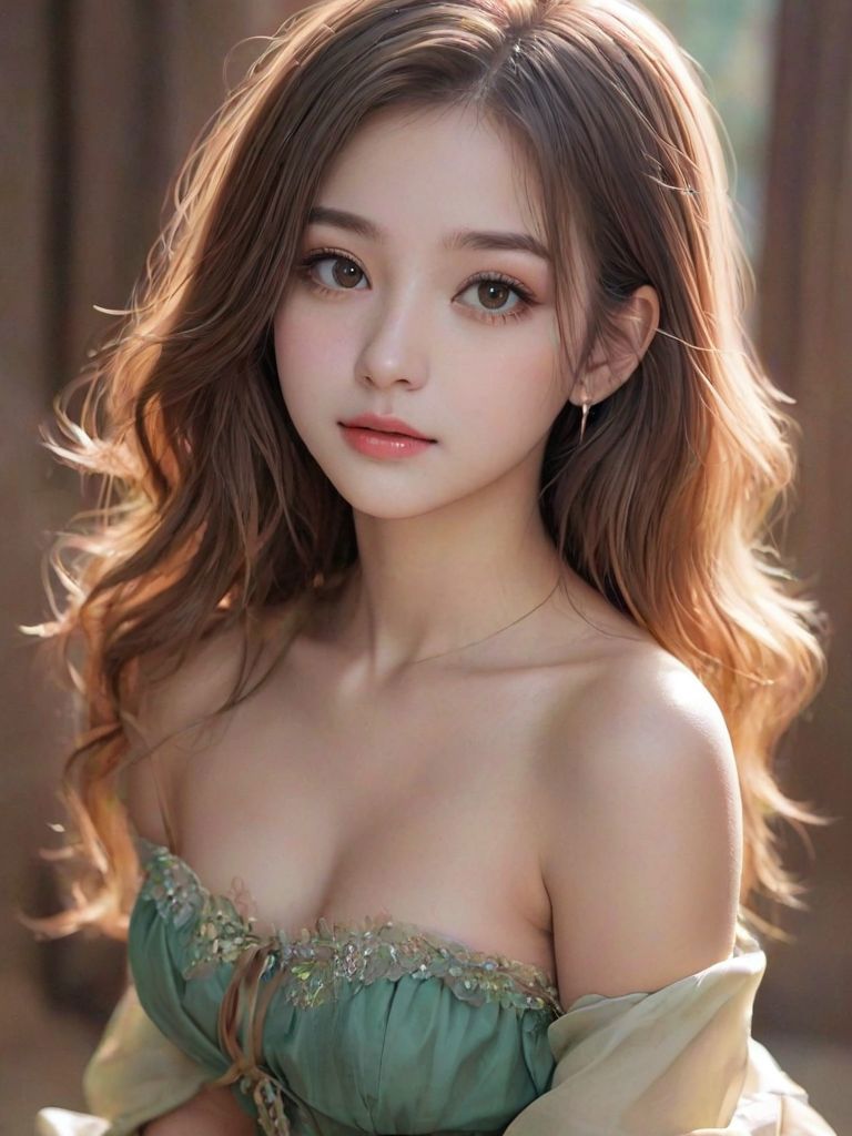 A woman in a green dress posing for a picture - SeaArt AI