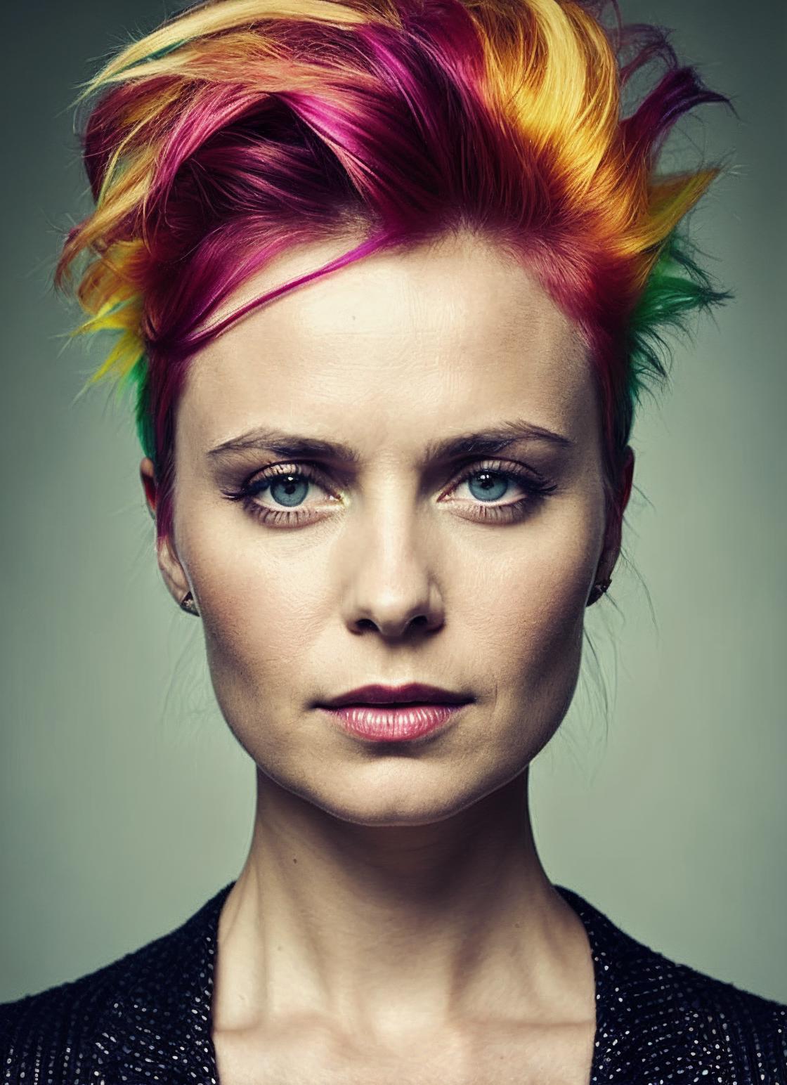 A close up of a woman with a colorful mohawk hair - SeaArt AI
