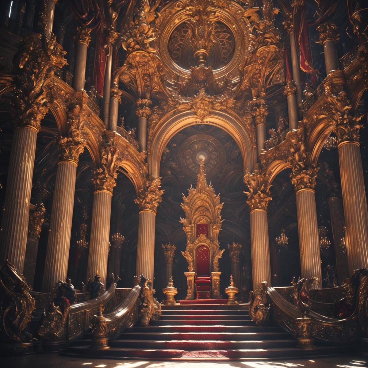 A close up of a very ornate looking room with a red carpet - SeaArt AI