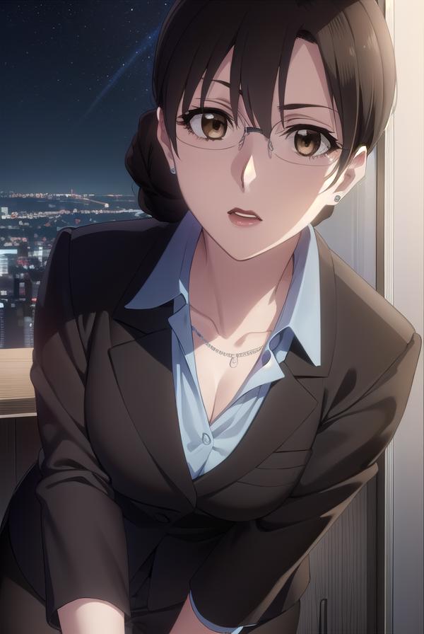 Anime girl in a suit sitting on a window sill - SeaArt AI