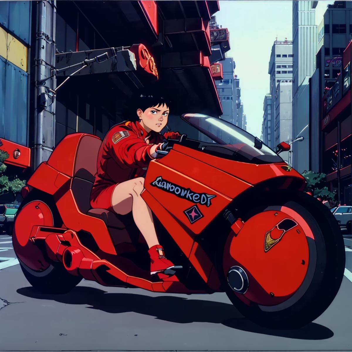 Anime girl on a red motorcycle in a city - SeaArt AI