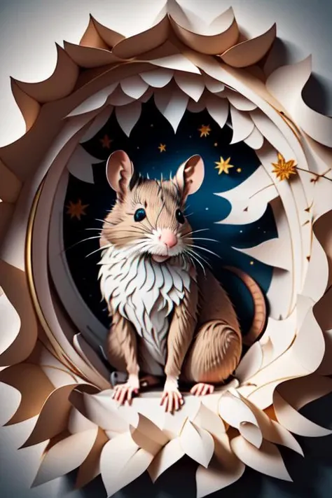 A close up of a paper cut of a mouse in a circle - SeaArt AI