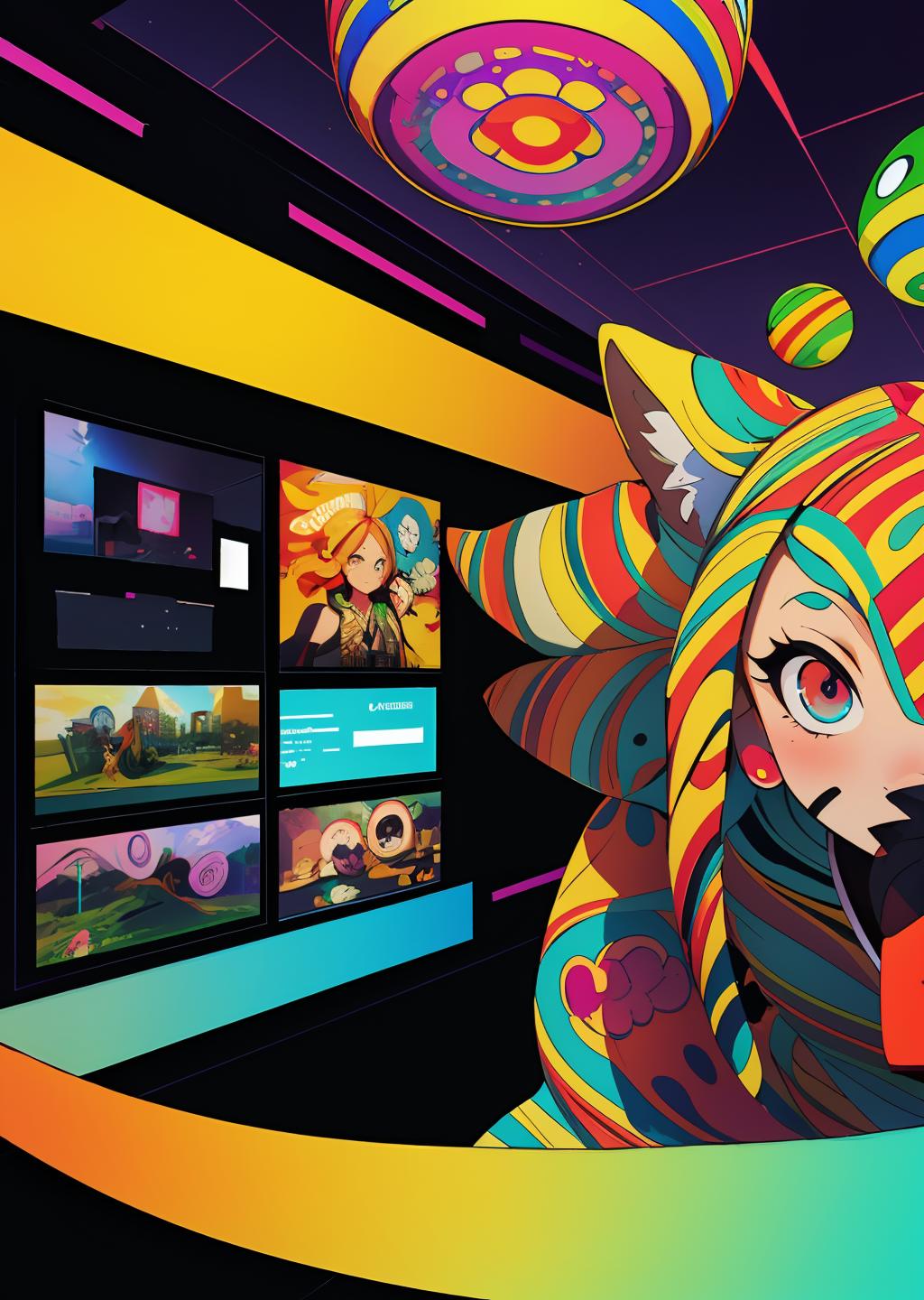 A close up of a person in a room with a video game on a screen - SeaArt AI