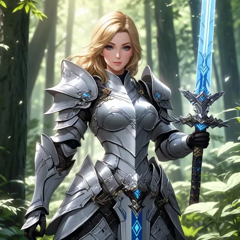 A close up of a woman in armor holding a sword - SeaArt AI